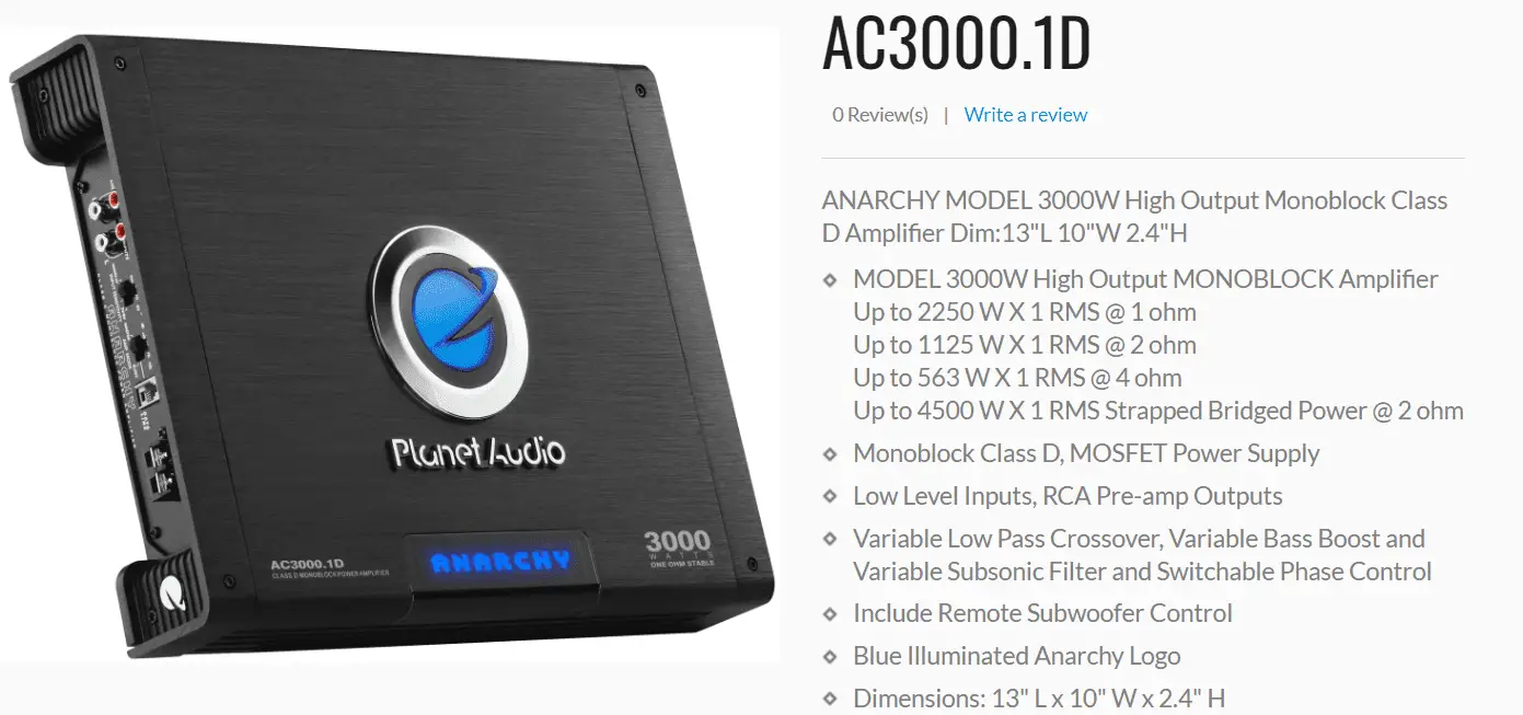 Potencia real del Amplificador Planet Audio AC3000.1